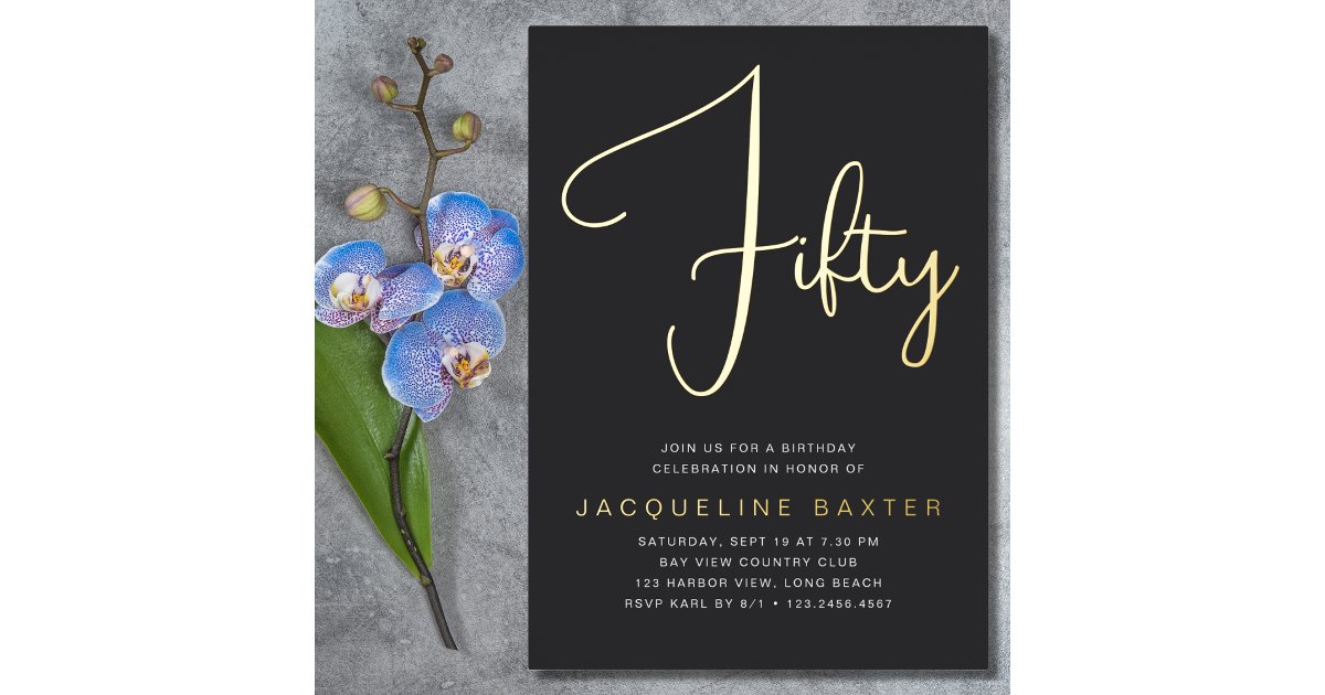 Gold Script 50th Birthday Party Foil Invitation | Zazzle