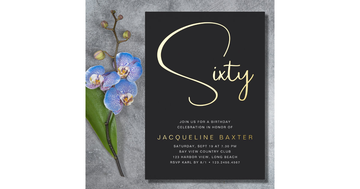 Gold Script 60th Birthday Party Foil Invitation | Zazzle
