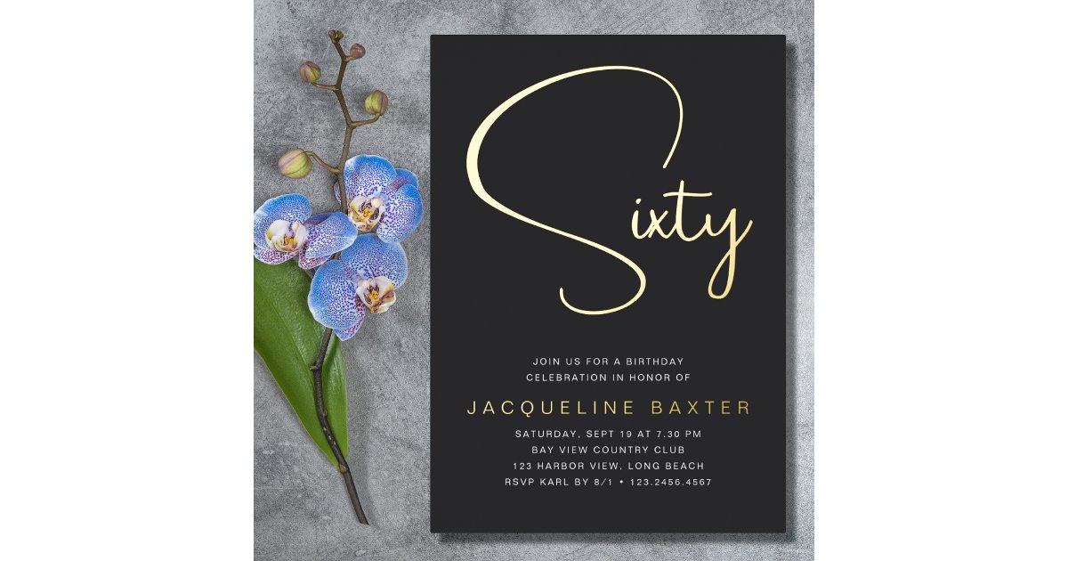 Gold Script 60th Birthday Party Foil Invitation | Zazzle