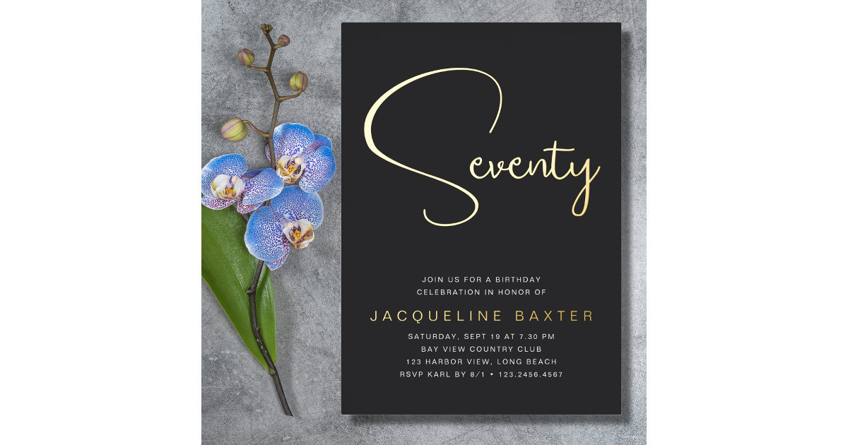 Gold Script 70th Birthday Party Foil Invitation | Zazzle