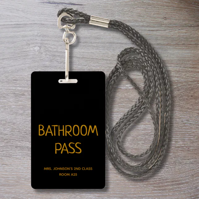 Gold Script Back To School Bathroom Hall Pass Badge | Zazzle