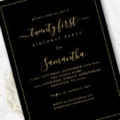 Gold Script Border 21st Birthday Party Black Invitation | Zazzle