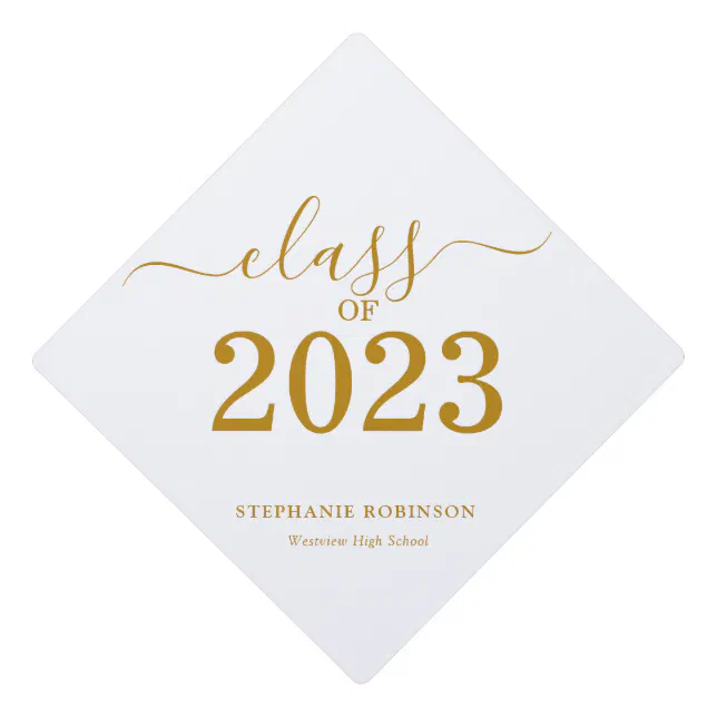 Gold Script Class of 2023 Graduation Cap Topper | Zazzle