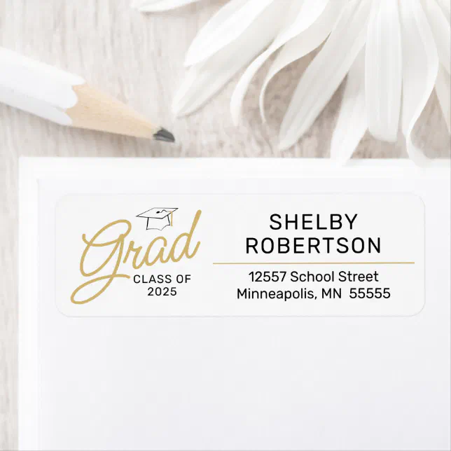 Gold Script Class of 2025 Grad Label | Zazzle