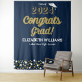 Gold Script Confetti Congrats Grad Blue Backdrop | Zazzle