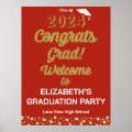 Gold Script Congrats Grad Red Welcome Sign | Zazzle