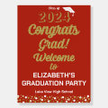 Gold Script Congrats Grad Red Welcome Sign | Zazzle