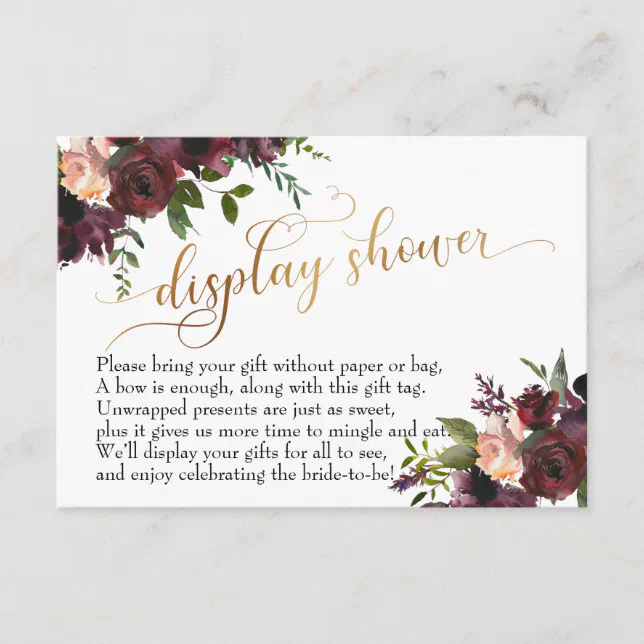 Gold Script Display Bridal Shower Floral Gift Enclosure Card | Zazzle