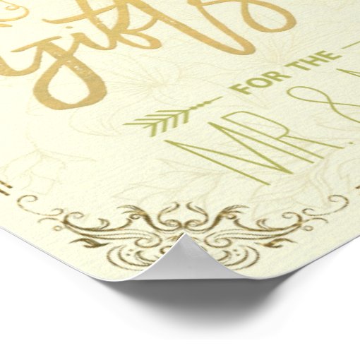 Gold Script Floral Frame Cards Gifts Wedding Sign | Zazzle