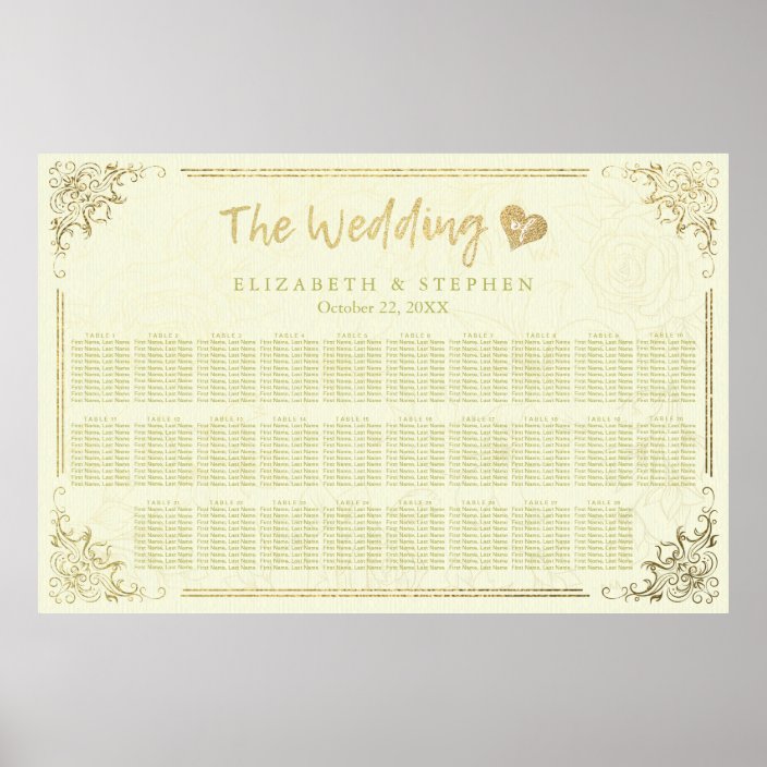Gold Script Floral Frame Wedding Seating Chart | Zazzle.com