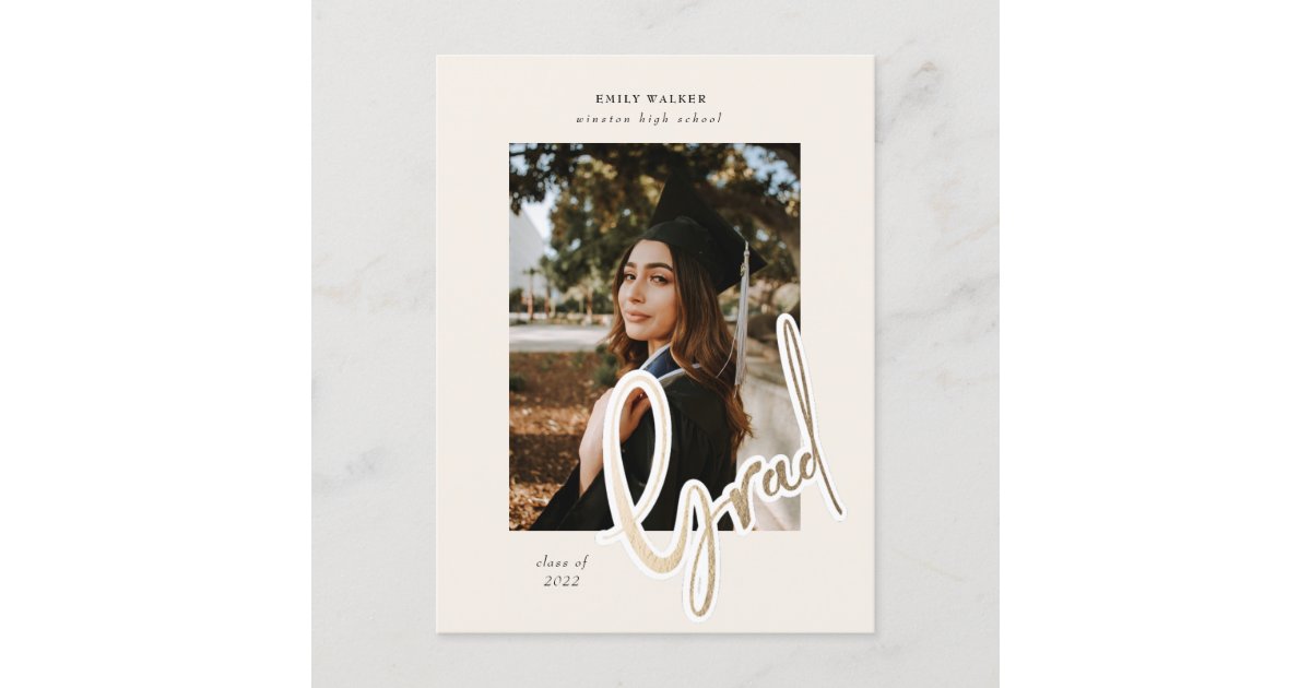 gold script graduation announcement photo postcard | Zazzle