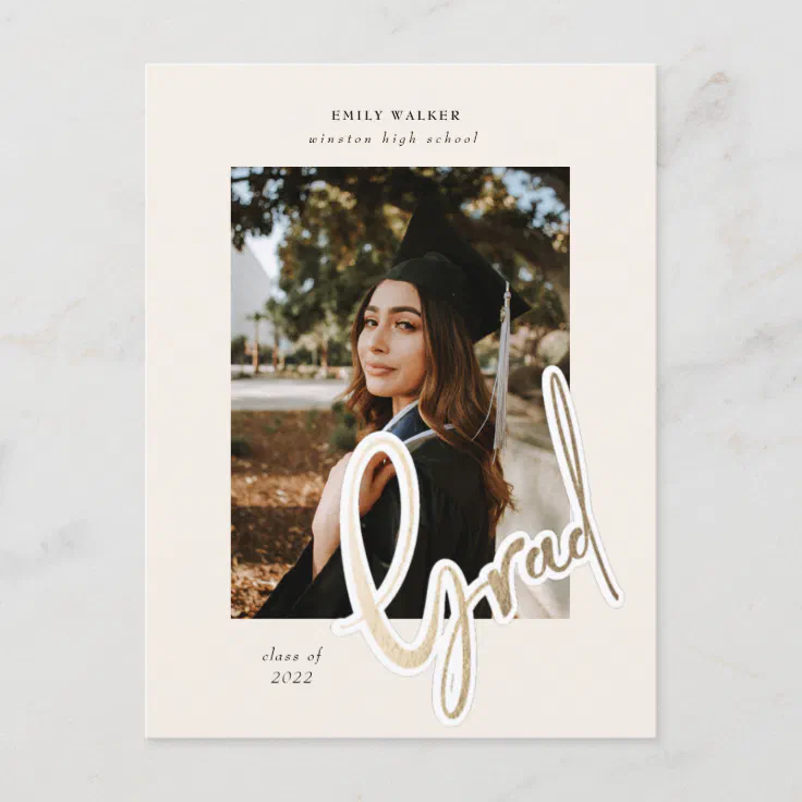 gold script graduation announcement photo postcard | Zazzle