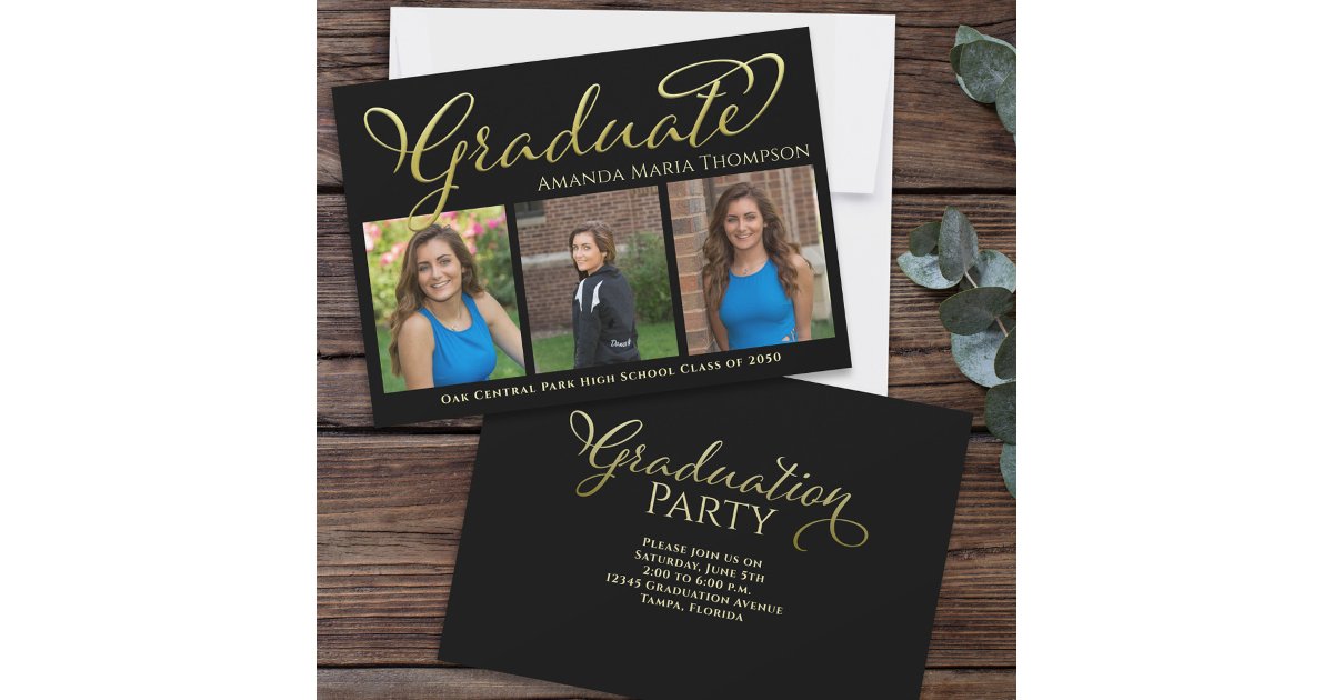 Gold Script Graduation Party Photo Custom Invitation | Zazzle