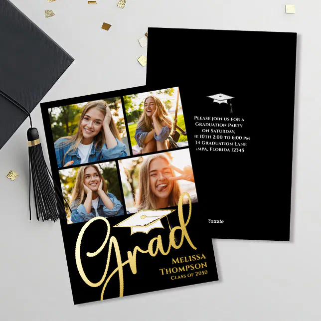 Gold Script Graduation Photo Collage Template | Zazzle