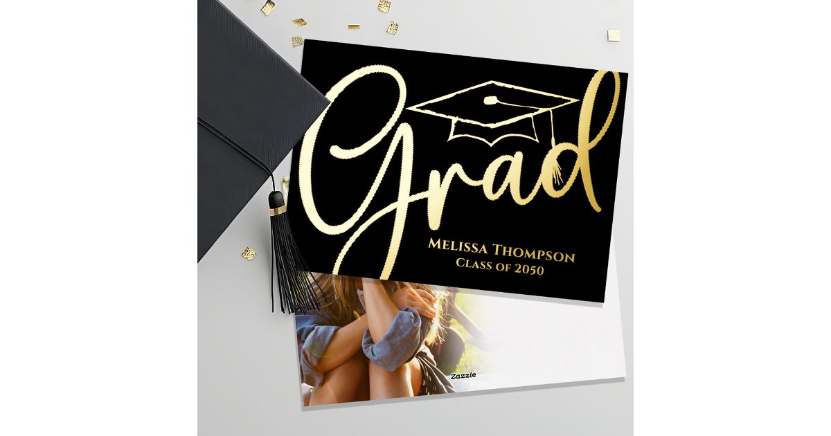 Gold Script Graduation Photo Template | Zazzle