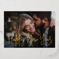 Gold Script Happy New Year Photo Foil Holiday Card | Zazzle