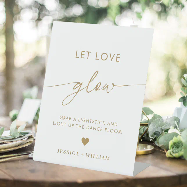 Gold Script Let Love Glow Wedding Glow Stick Sign | Zazzle