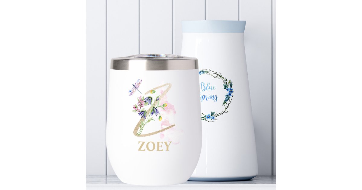 Gold Script Letter Z Monogram Personalized Name Thermal Wine Tumbler ...