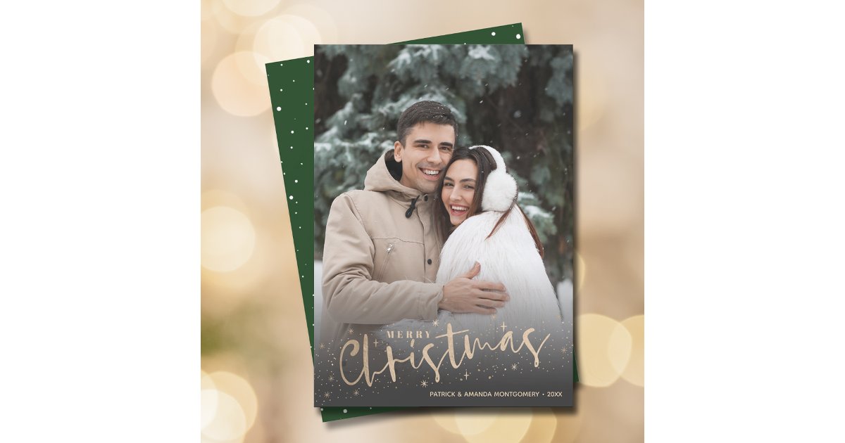 Gold Script Merry Christmas Photo Holiday Card | Zazzle