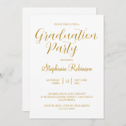 Gold Script Modern Calligraphy Graduation Party Invitation | Zazzle