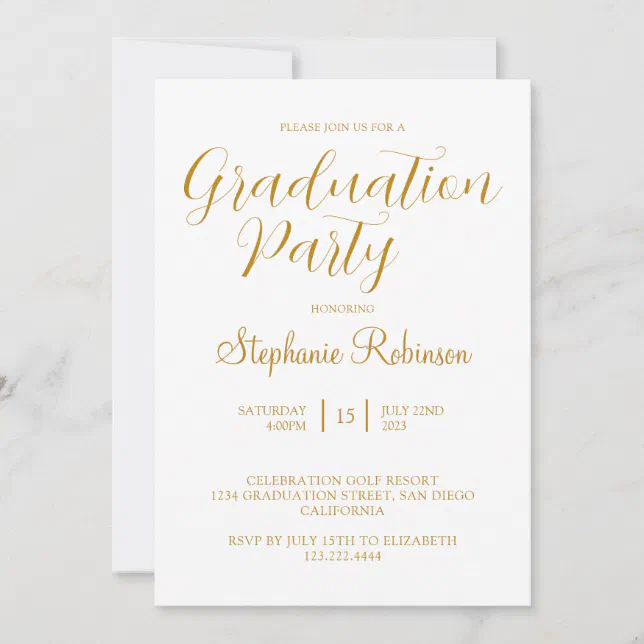 Gold Script Modern Calligraphy Graduation Party Invitation | Zazzle