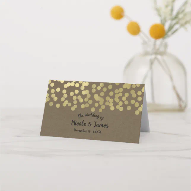 Gold Script Modern Chic Rustic Kraft Wedding Table Place Card | Zazzle