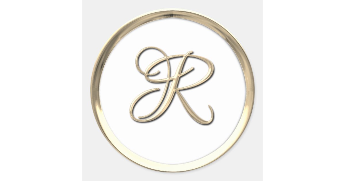 Gold Script Monogram Initial R on any color Classic Round Sticker | Zazzle