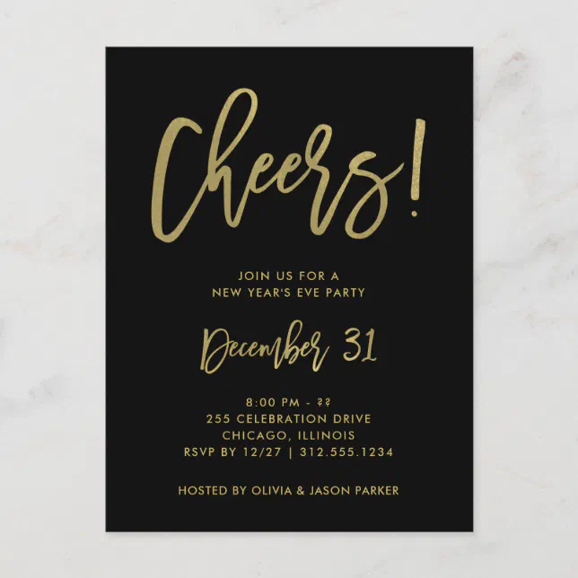 Gold Script on Black | New Years Eve Party Invite | Zazzle