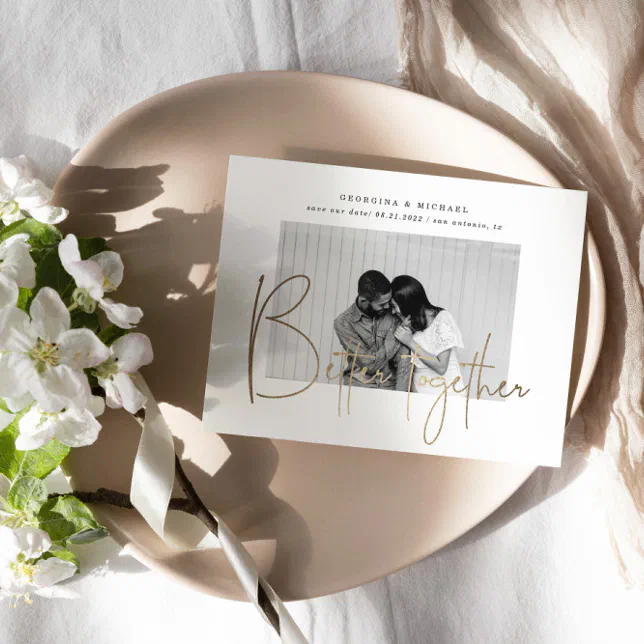 Gold Script One Photo Save The Date Engagement Postcard | Zazzle