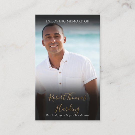 Gold Script Photo Funeral Memorial Prayer Cards | Zazzle.com