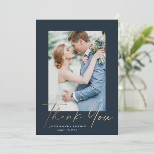 Gold Script Photo Wedding Thank You Card | Zazzle