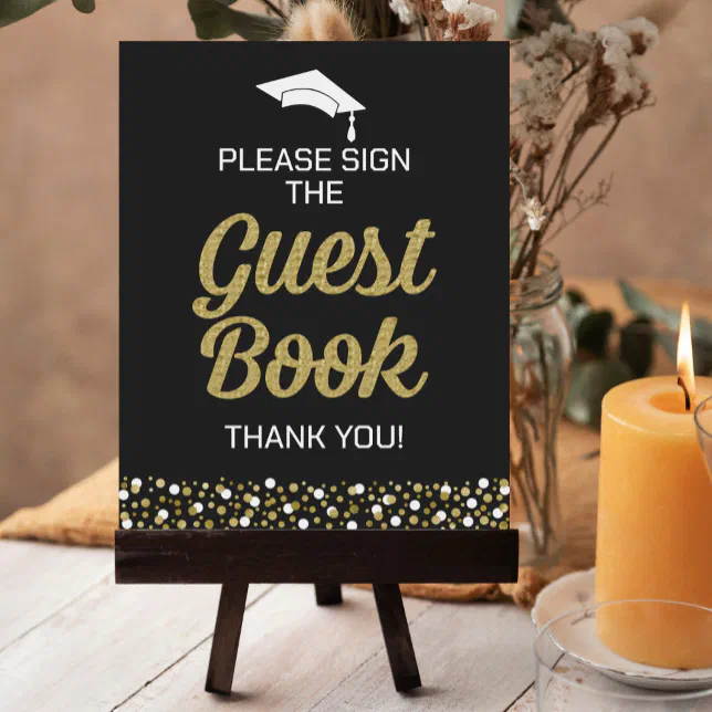 Gold Script Please Sign The Guest Book Grad Sign | Zazzle