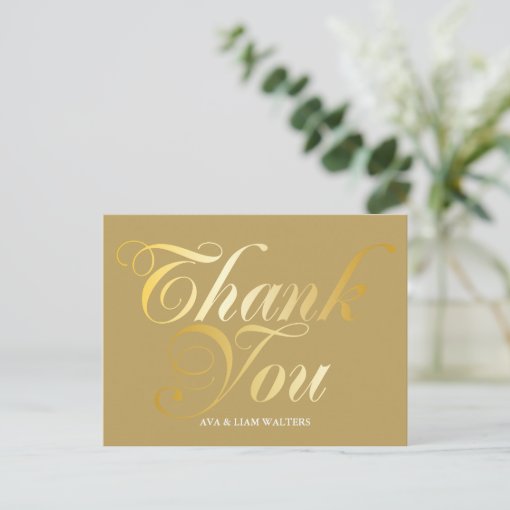 Gold Script Thank You Postcard | Zazzle