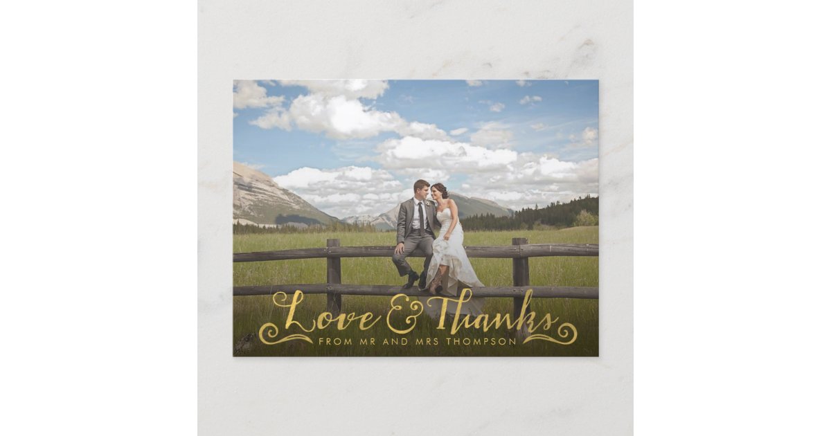 Gold Script Typography Thank You Photo Postcard | Zazzle