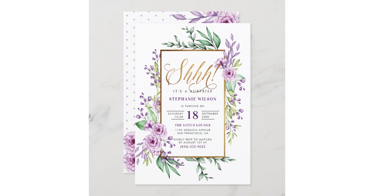 Gold Script Watercolor Surprise Birthday Party Invitation | Zazzle