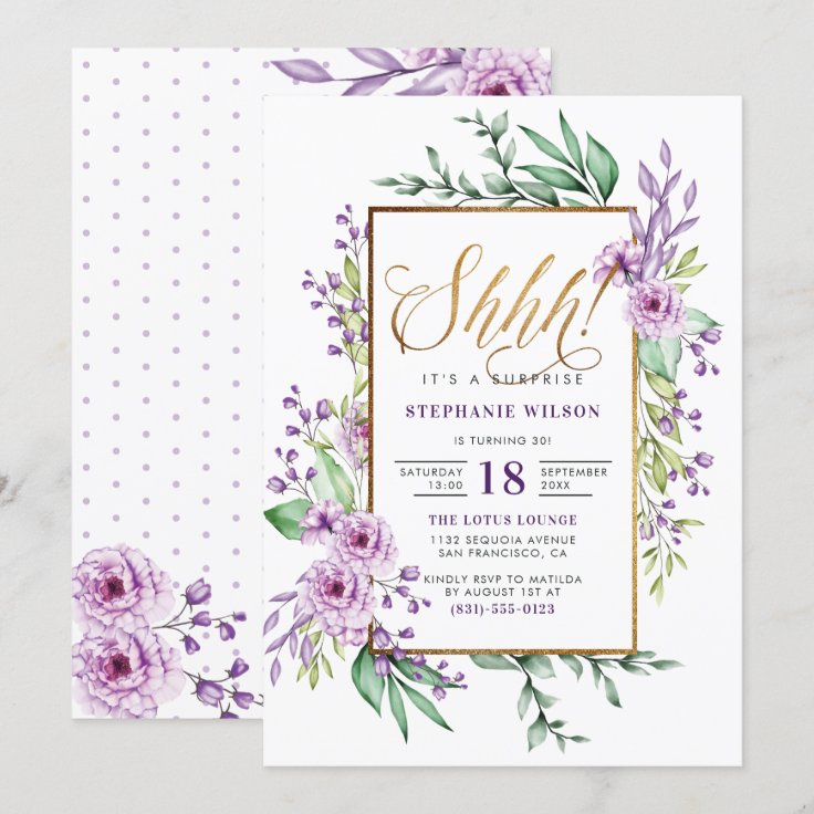 Gold Script Watercolor Surprise Birthday Party Invitation | Zazzle