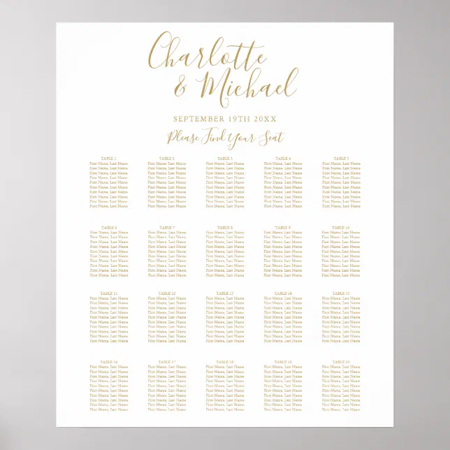 Gold Script Wedding Seating Chart | Zazzle