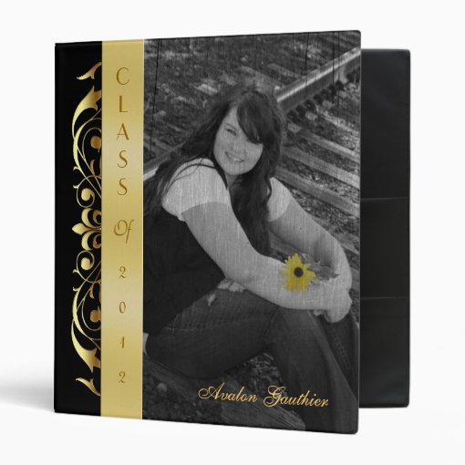 Gold Scroll Photo Black Graduation Album Binder | Zazzle