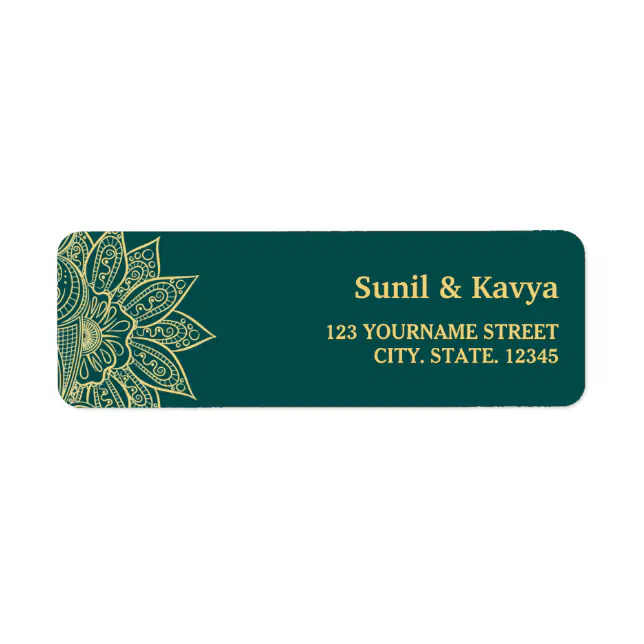Gold Sea Green Mehendi Henna Indian Wedding Label | Zazzle