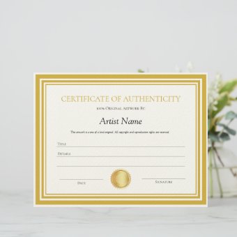 Gold Seal Certificate of Authenticity Template Letterhead | Zazzle