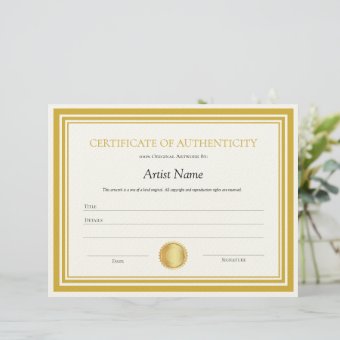 Gold Seal Certificate of Authenticity Template Letterhead | Zazzle
