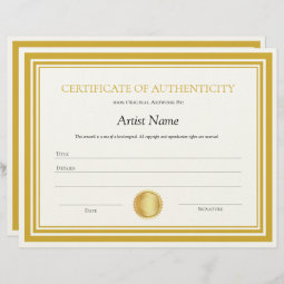 Gold Seal Certificate of Authenticity Template Letterhead | Zazzle