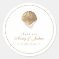 Gold Seashell Custom Coastal Wedding Favor Classic Round Sticker | Zazzle