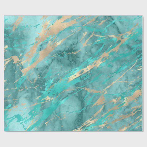 Gold Sepia Aqua Marble Sone Metallic Strokes Wrapping Paper | Zazzle