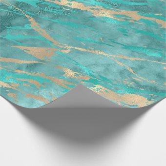 Gold Sepia Aqua Marble Sone Metallic Strokes Wrapping Paper | Zazzle