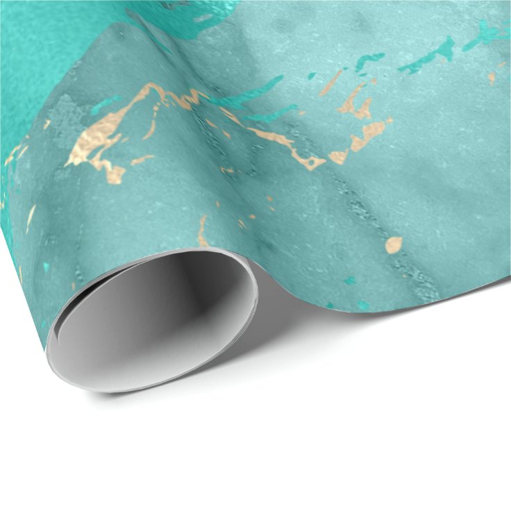Gold Sepia Aqua Marble Sone Metallic Strokes Wrapping Paper | Zazzle