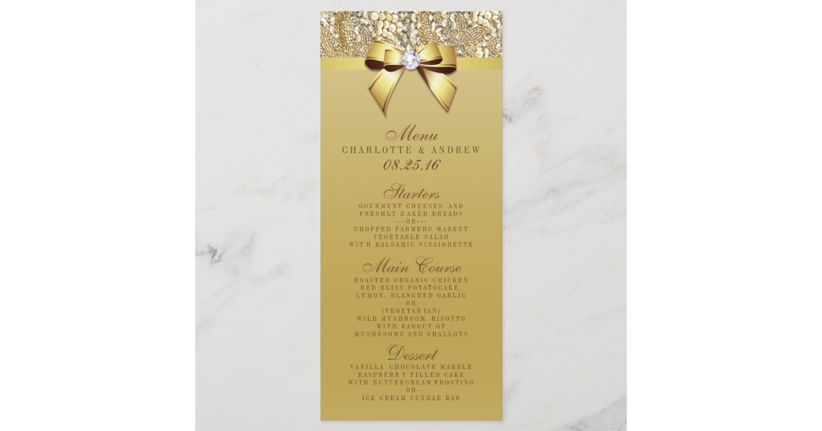 Gold Sequin Bow Wedding Collection Menu | Zazzle