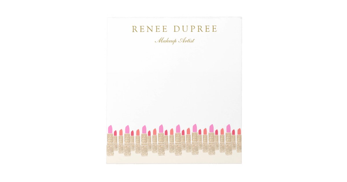 Gold Sequin Lipstick Makeup Artist Beauty Salon Notepad | Zazzle