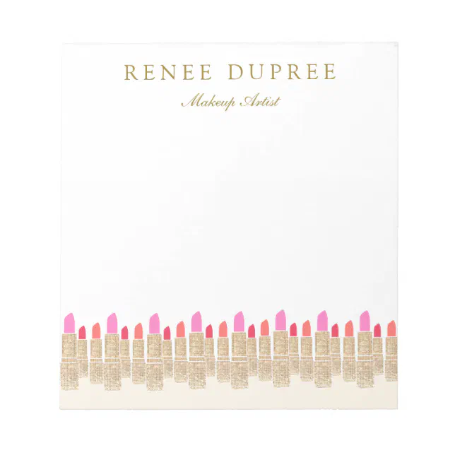 Gold Sequin Lipstick Makeup Artist Beauty Salon Notepad | Zazzle