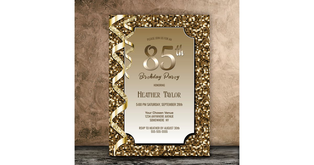 Gold Sequins 85th Birthday Party Invitation | Zazzle